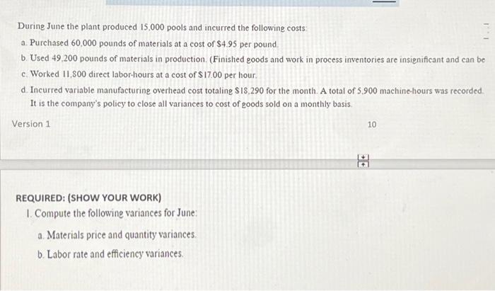Solved 1. Compute the following variances for june: A. | Chegg.com