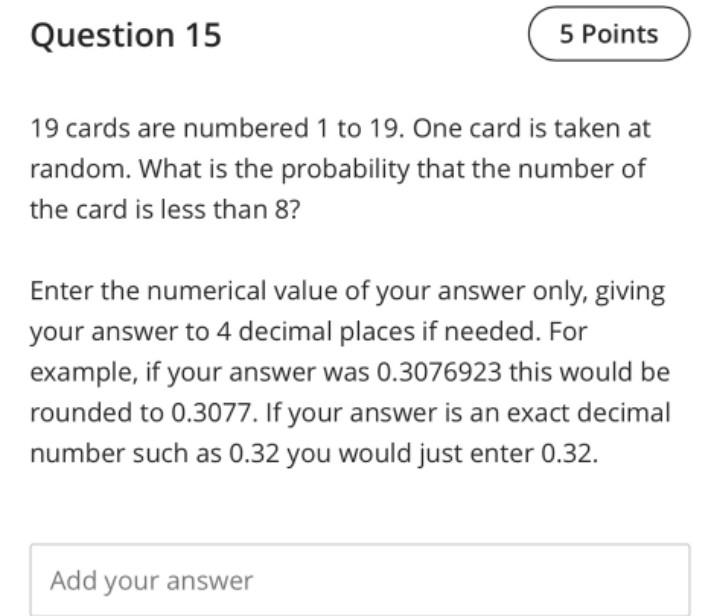 Solved 19 cards are numbered 1 to 19 . One card is taken at | Chegg.com