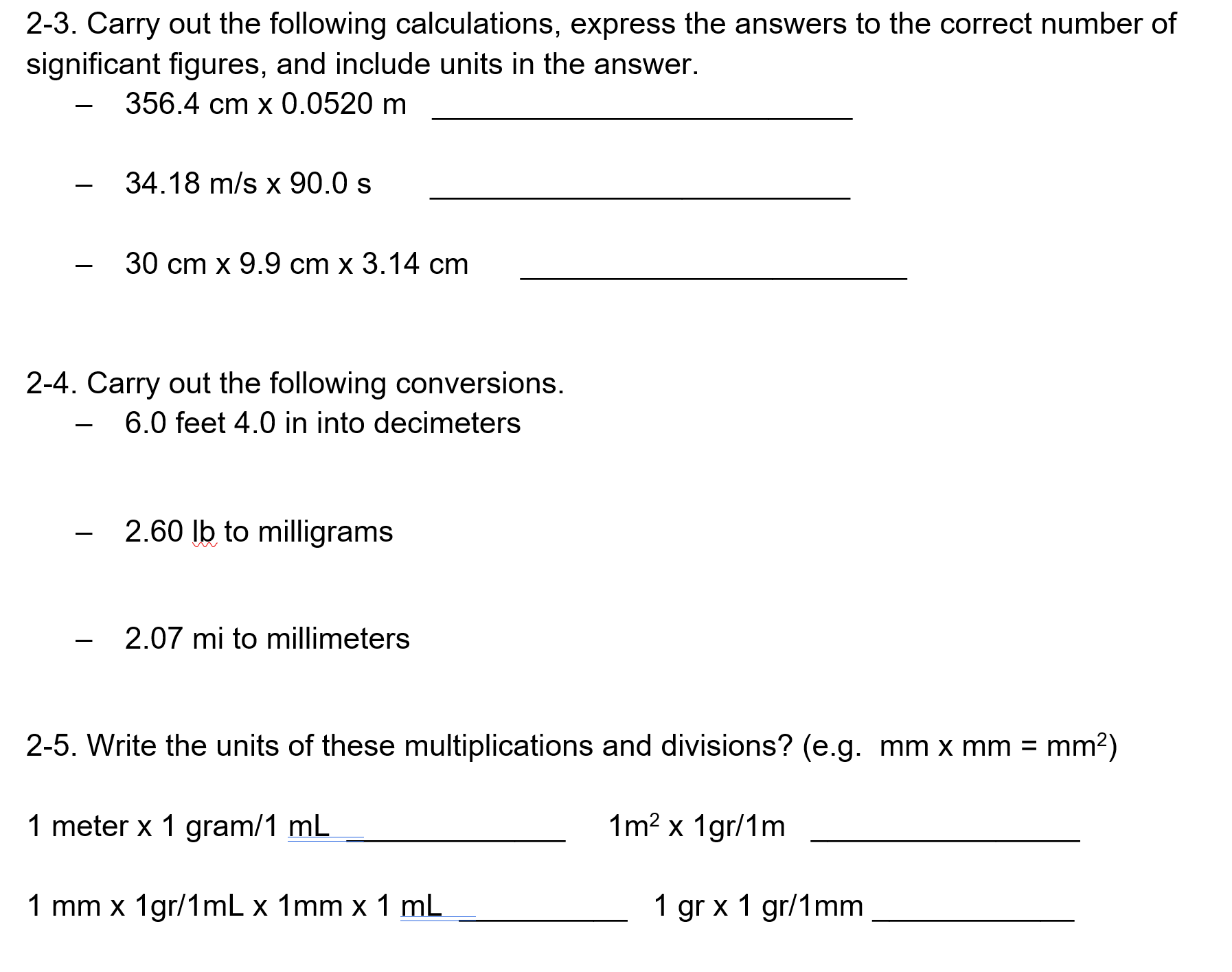 Solved 2-3. ﻿Carry out the following calculations, express | Chegg.com