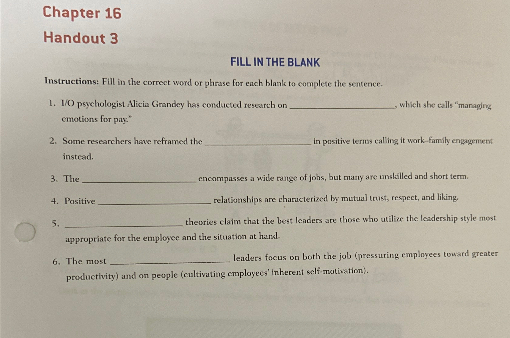 Solved Chapter 16 ﻿Handout 3FILL IN THE BLANKInstructions: | Chegg.com