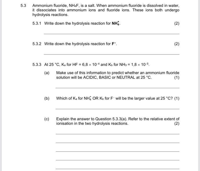 Solved Ammonium fluoride, NH4 F, is a salt. When ammonium | Chegg.com