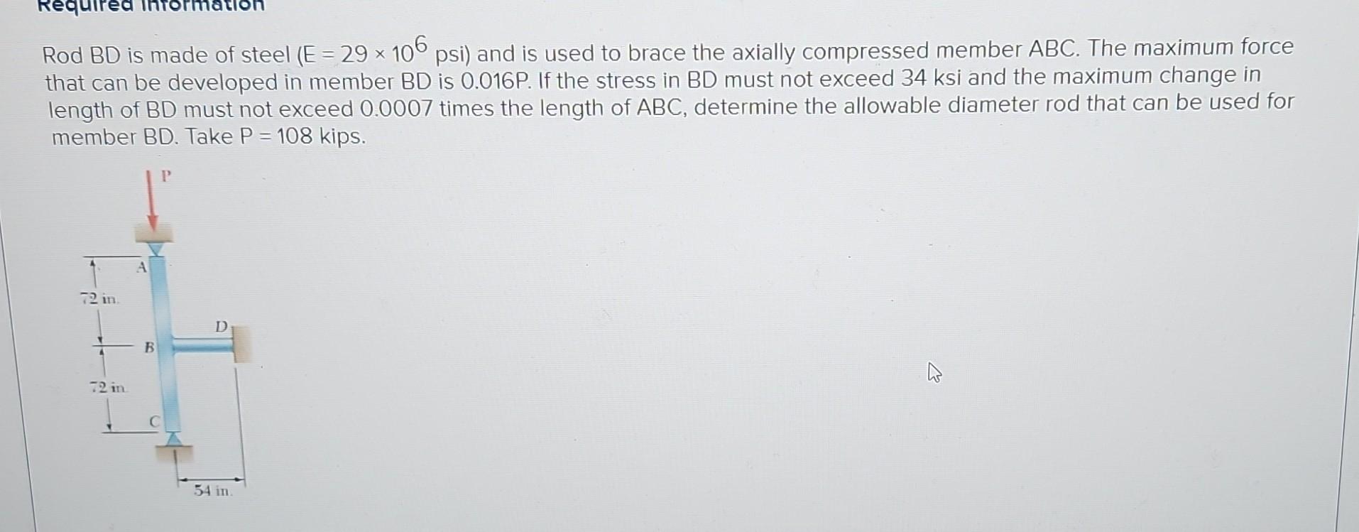 Solved Rod BD is made of steel (E=29×106psi) and is used to | Chegg.com