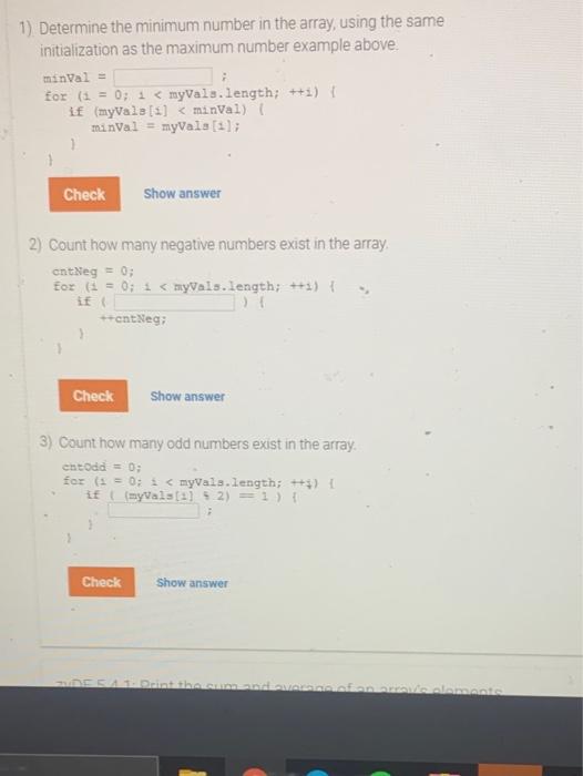 Solved 1) Determine the minimum number in the array, using | Chegg.com
