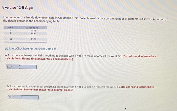 Solved Exercise 12-5 Algo The manager of a trendy downtown | Chegg.com