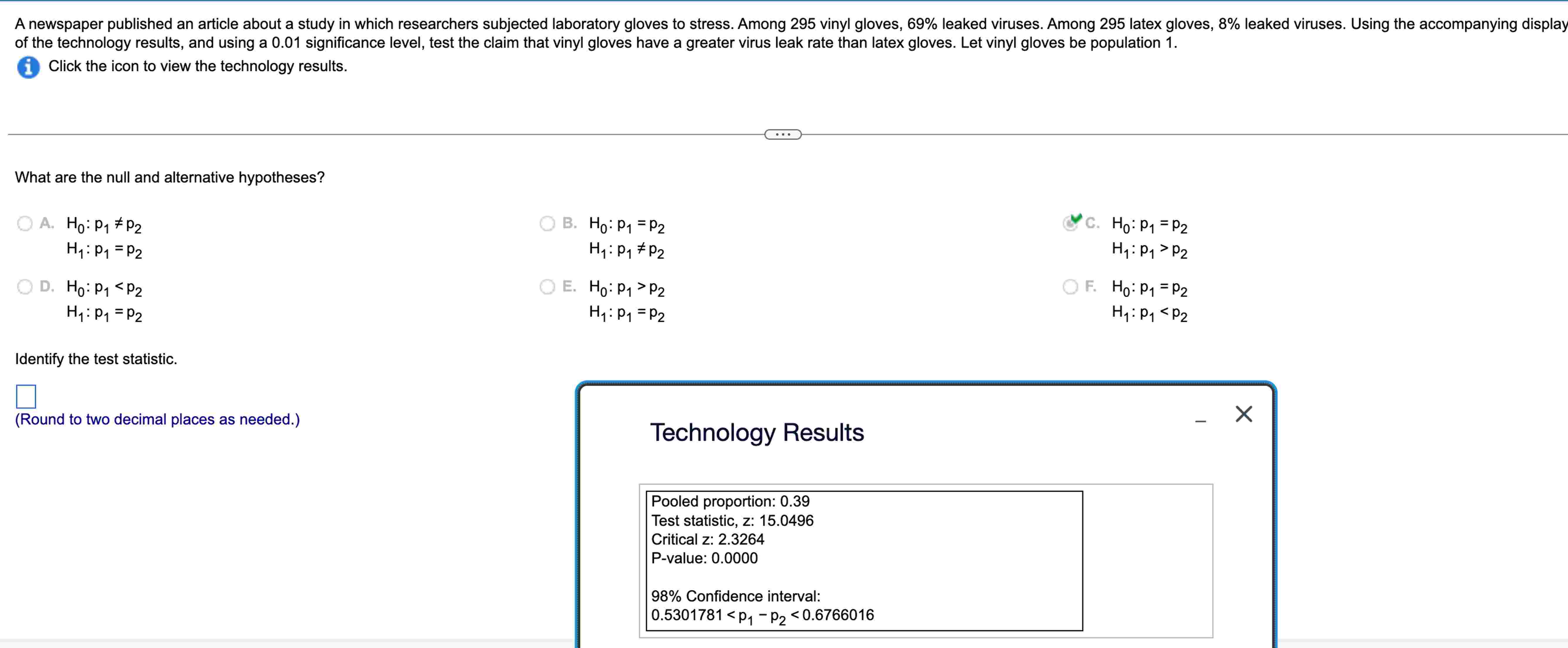 of the technology results, and using a 0.01 | Chegg.com