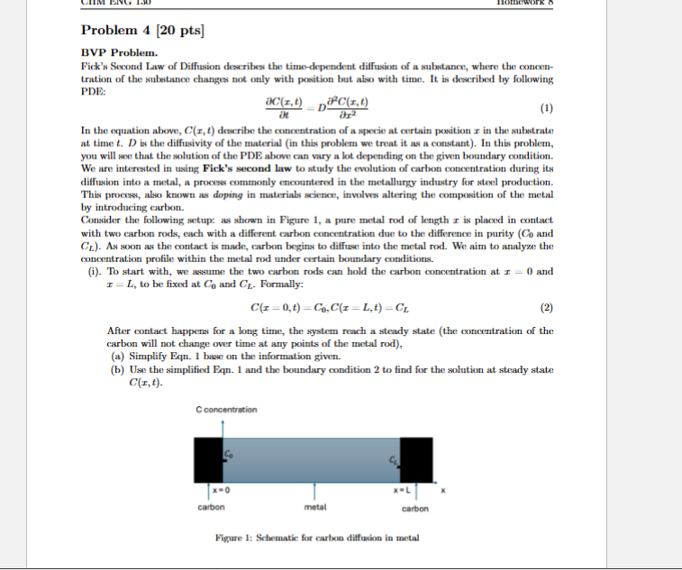 Solved Problem 4 [20 pts]BVP ﻿Problem.Fick's Second Law of | Chegg.com
