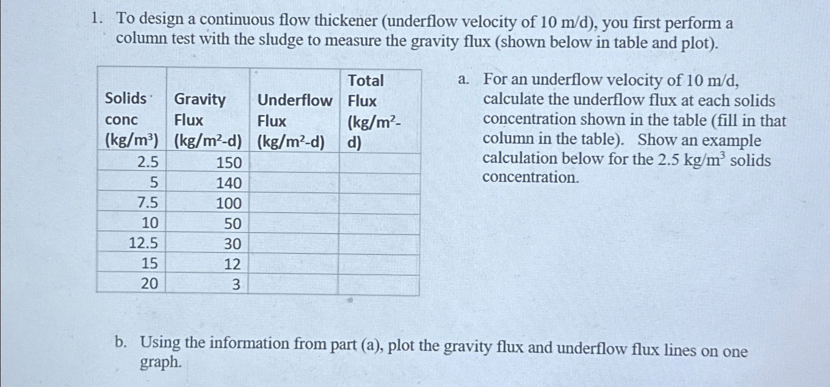 Solved To design a continuous flow thickener (underflow | Chegg.com