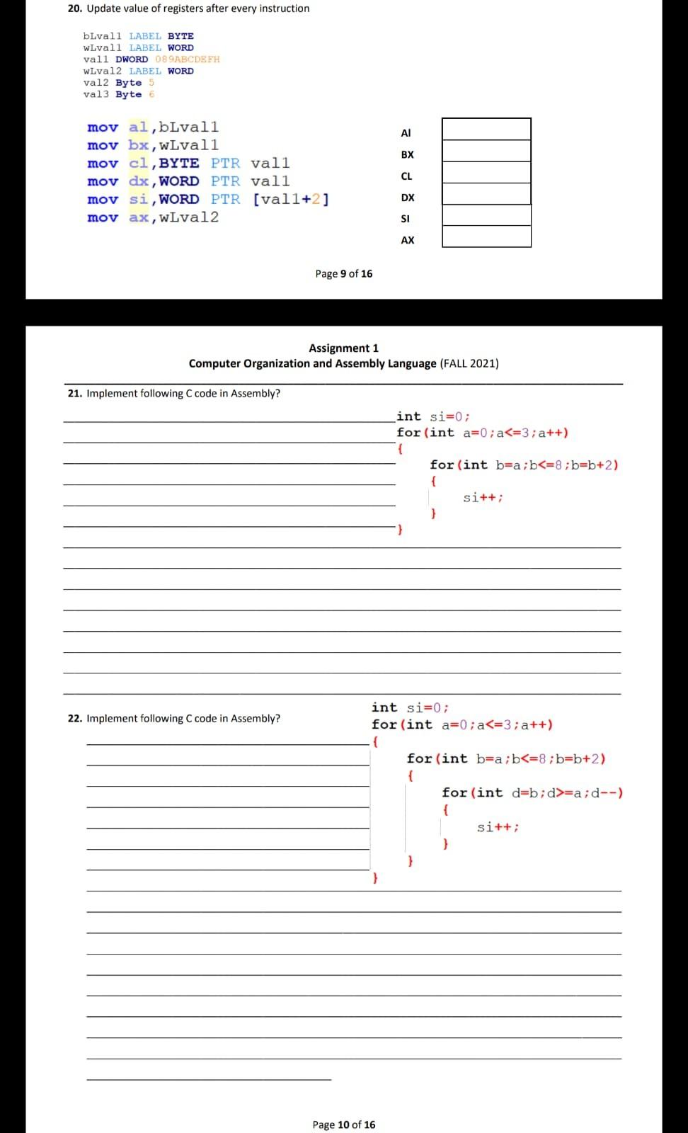 Solved 20. Update value of registers after every instruction | Chegg.com