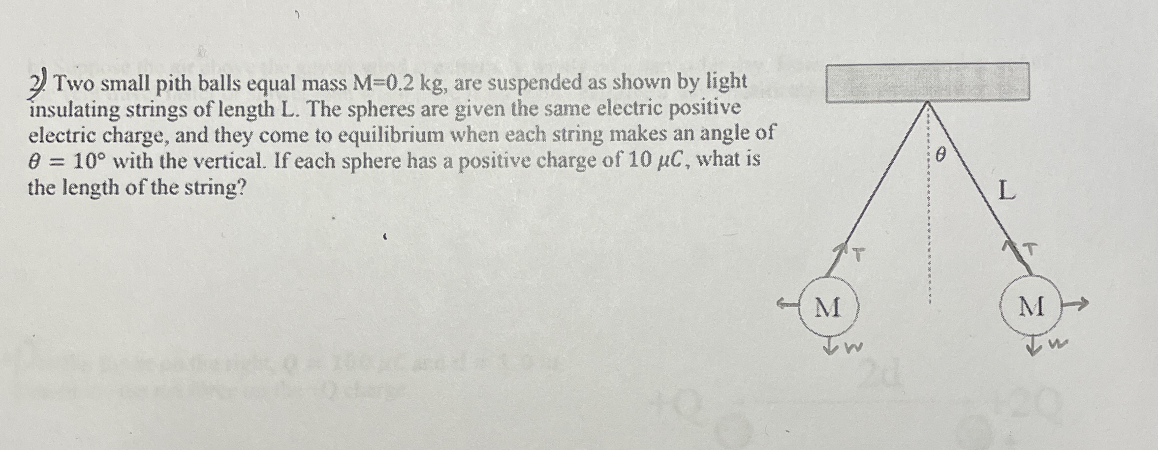 Solved Two small pith balls equal mass M=0.2kg, ﻿are | Chegg.com