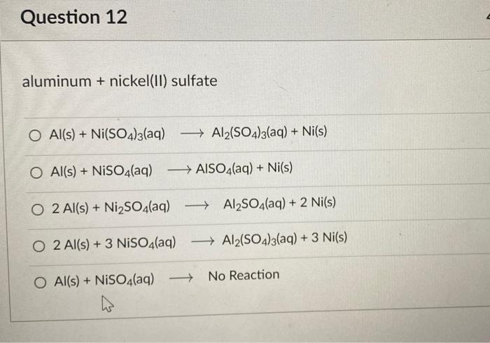 Solved Question 11 4 pts zinc + nitric acid O Zn(s) + 2 | Chegg.com