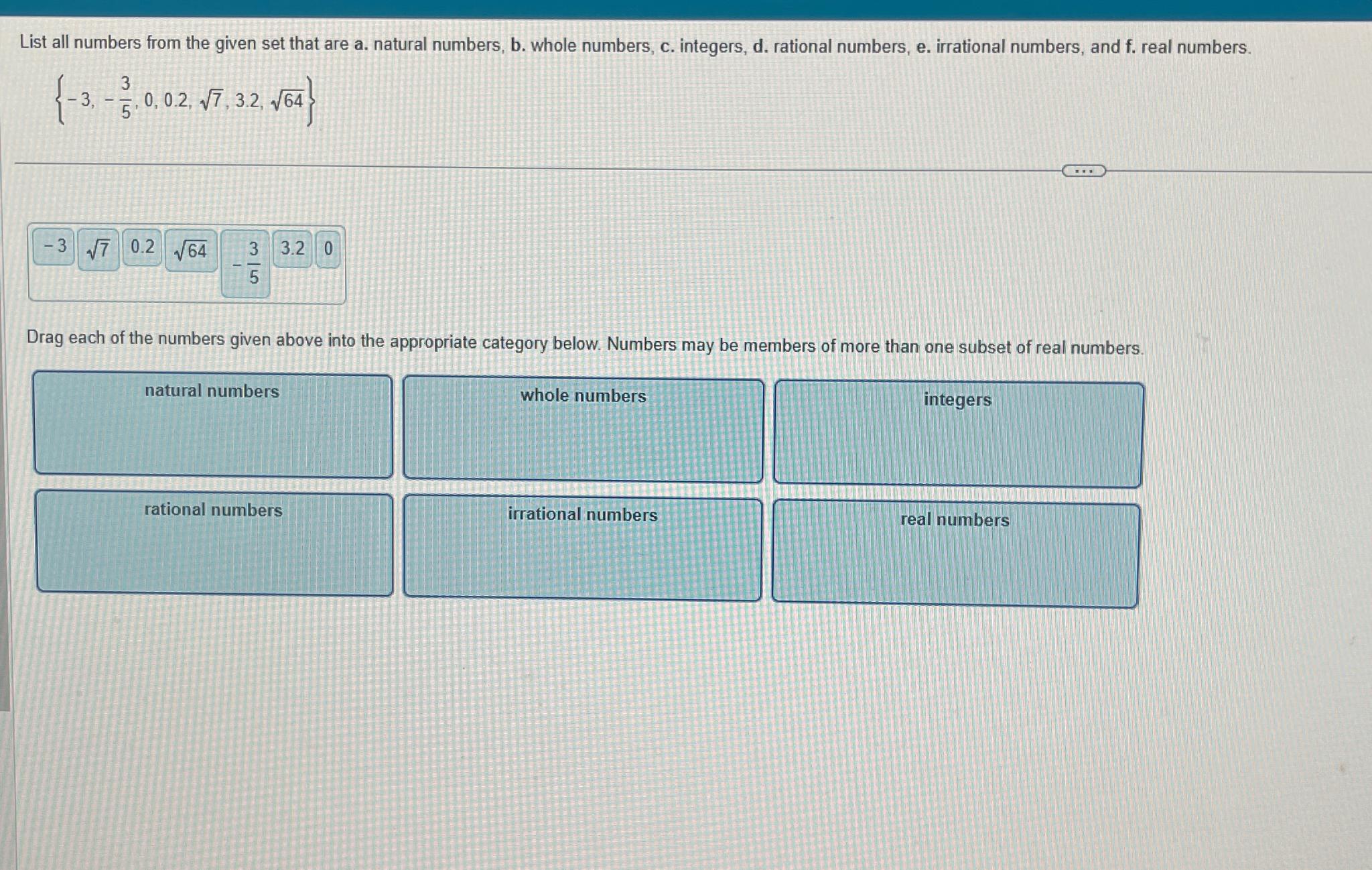 Solved List all numbers from the given set that are a. | Chegg.com