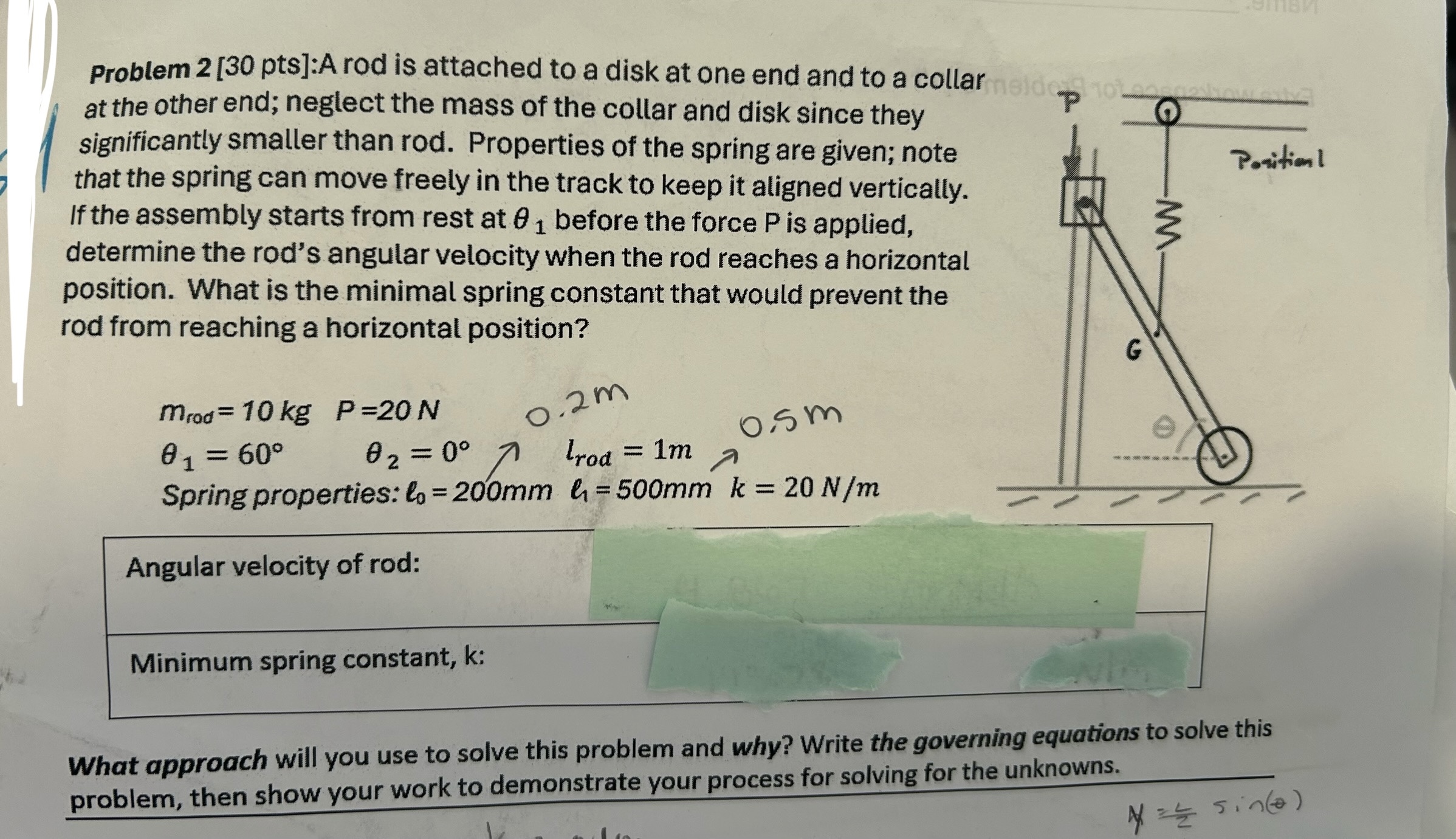 Solved Problem 2 [30 pts]:A rod is ﻿attached to ﻿a disk at | Chegg.com