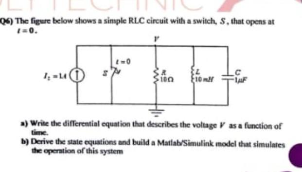 Solved 6) The figure below shows a simple RLC circuit with a | Chegg.com