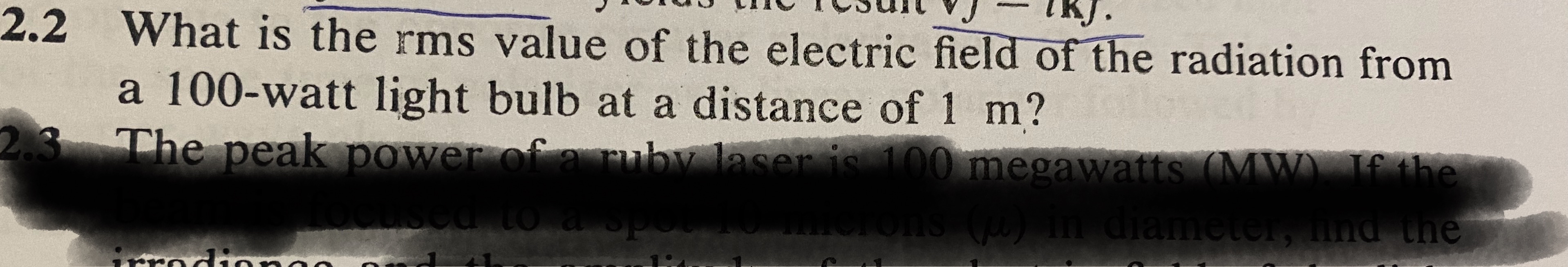 Solved 2.2 ﻿What is the rms value of the electric field of | Chegg.com