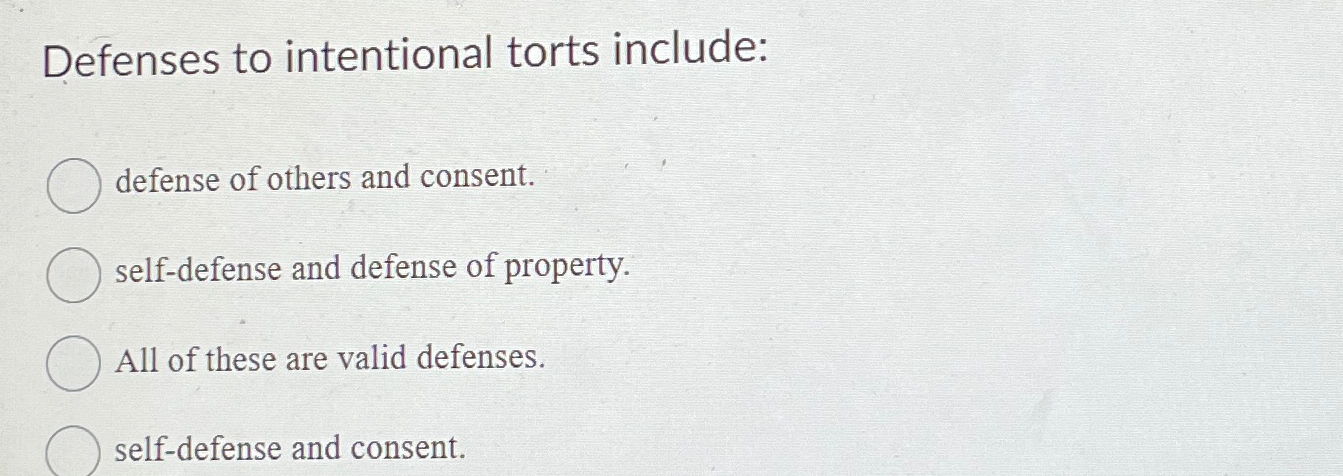 Solved Defenses To Intentional Torts Include Defense Of