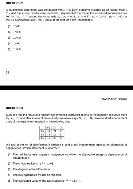 Solved QUESTION 2 A multinomial experiment was conducted | Chegg.com