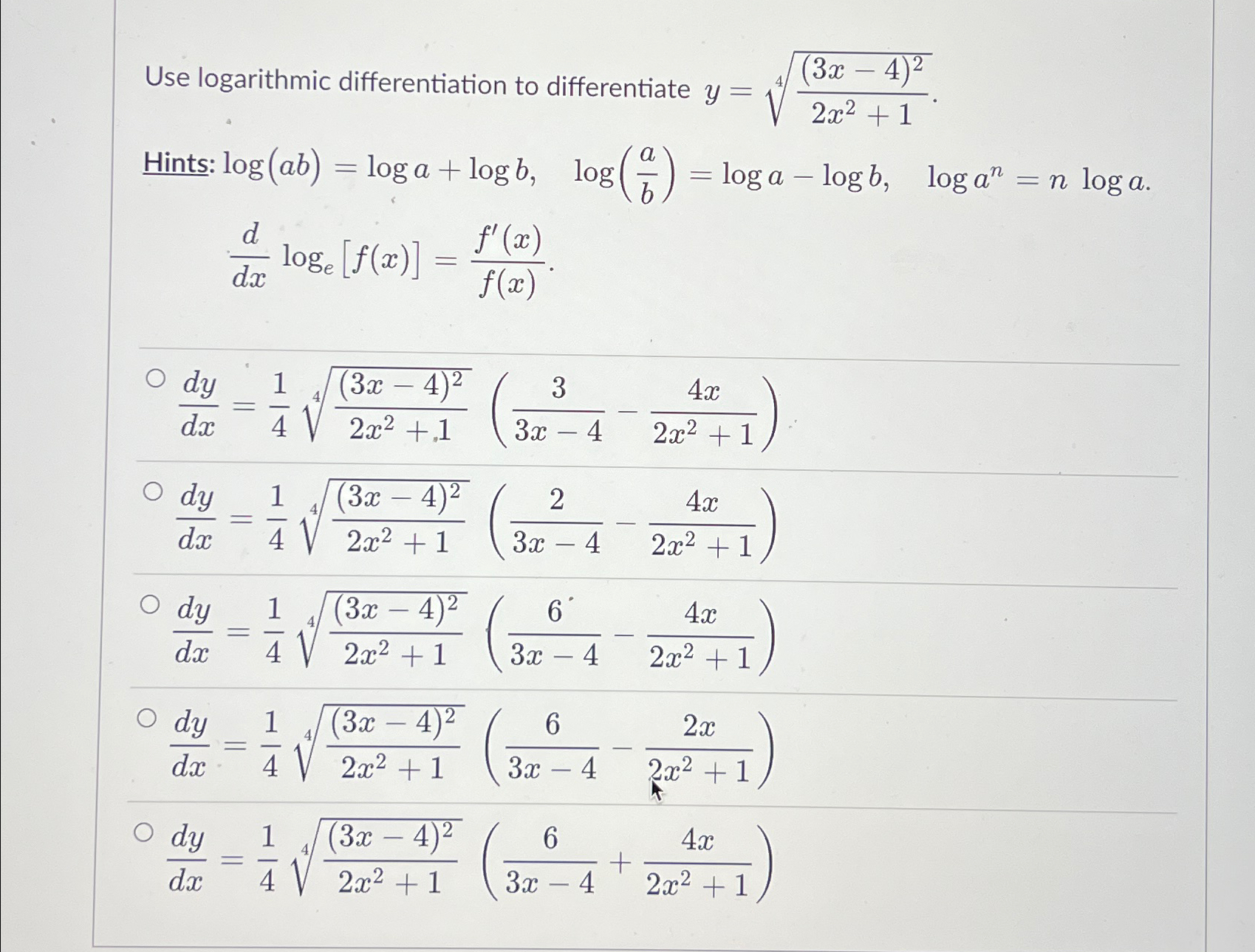 Solved Use logarithmic differentiation to differentiate | Chegg.com