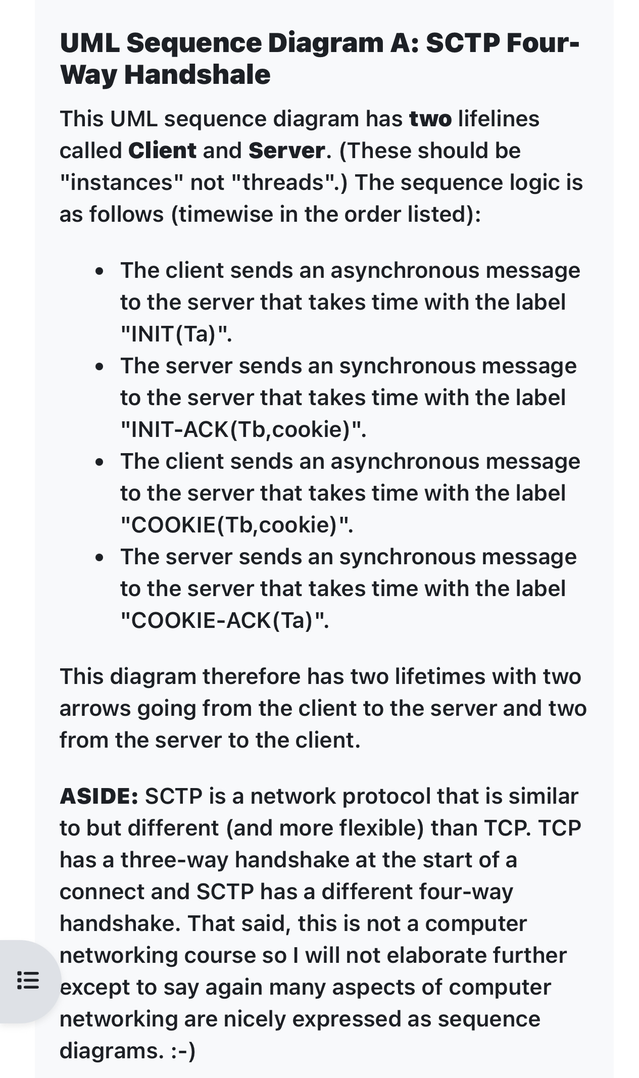 Solved I need a hand made UML Sequence Diagram A: SCTP | Chegg.com