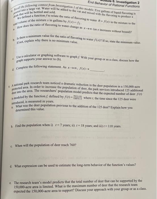 6: Investigation 2 End Behavior of Rational Functions | Chegg.com