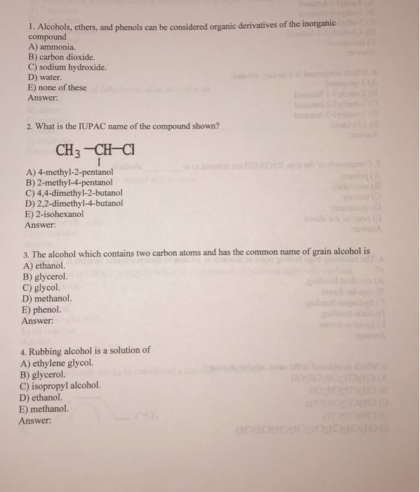Solved 1. Alcohols, ethers, and phenols can be considered | Chegg.com