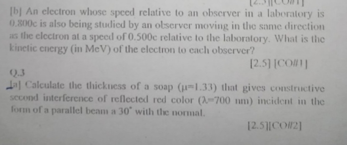 Solved [b] ﻿An electron whose speed relative to an observer | Chegg.com