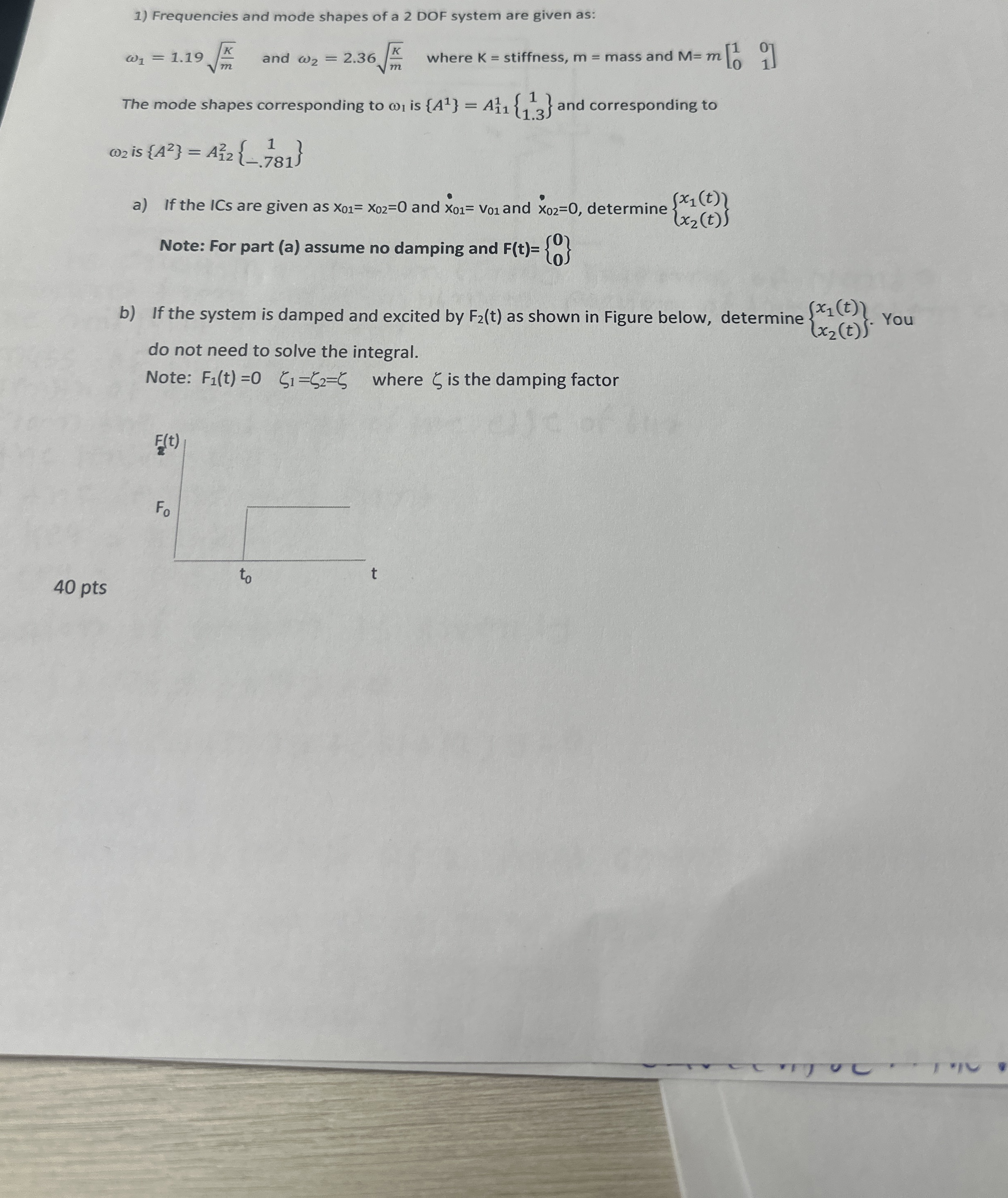 Solved Frequencies and mode shapes of a 2 ﻿DOF system are | Chegg.com