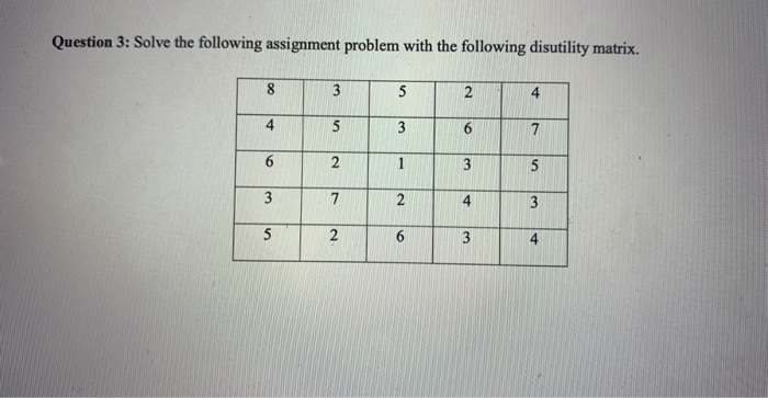 Solved Question 3: Solve the following assignment problem | Chegg.com