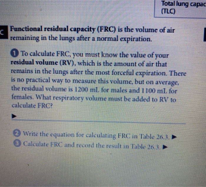 Solved Total lung capac CO Functional residual capacity | Chegg.com