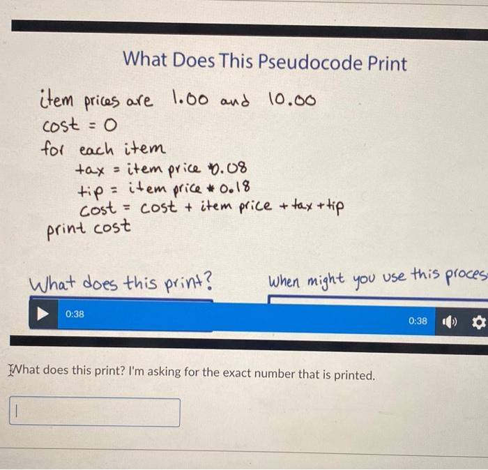 Solved What Does This Pseudocode Print Item Prices Are 1 00