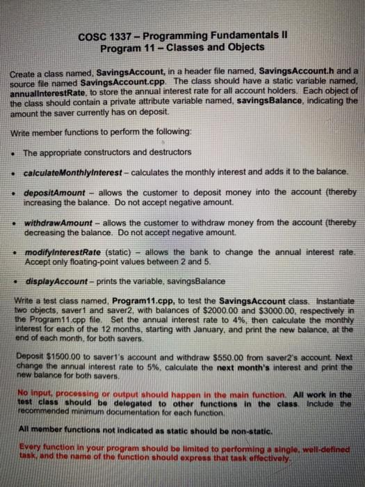 Solved COSC 1337 - Programming Fundamentals II Program 11 - | Chegg.com