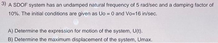 Solved 3) A SDOF system has an undamped natural frequency of | Chegg.com