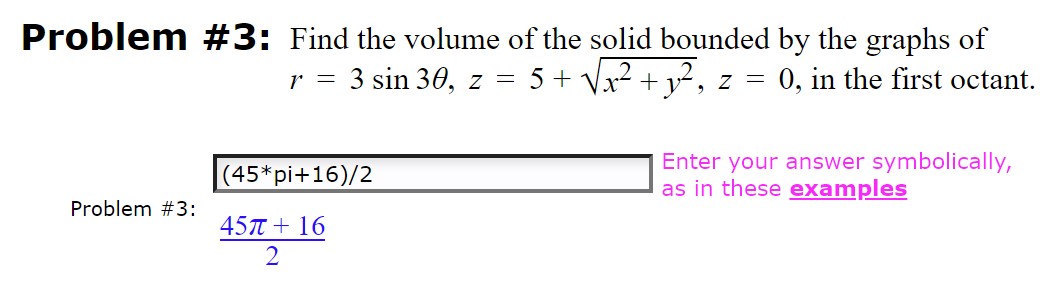 Solved Problem ??#3: 45π+162Enter your answer | Chegg.com
