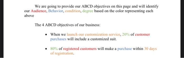 I Need To Write 4 Abcd Objective For My Business This