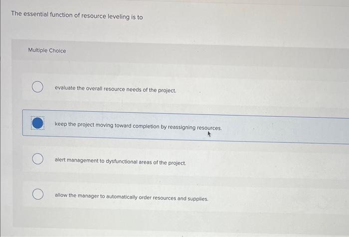 Solved The essential function of resource leveling is to | Chegg.com