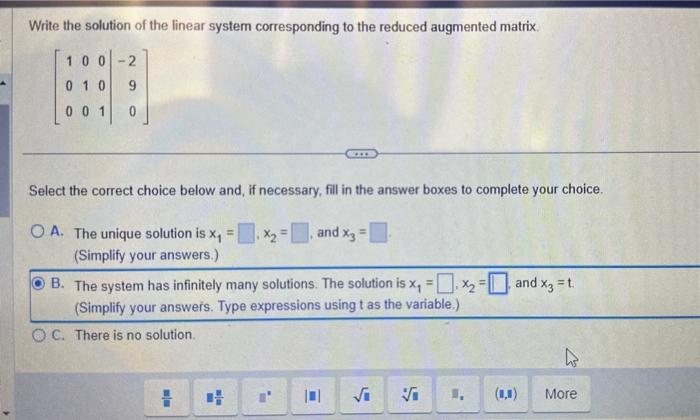 Solved Write the solution of the linear system corresponding | Chegg.com