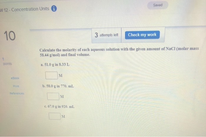 Solved Saved N 12 - Concentration Units i 10 3 attempts left | Chegg.com