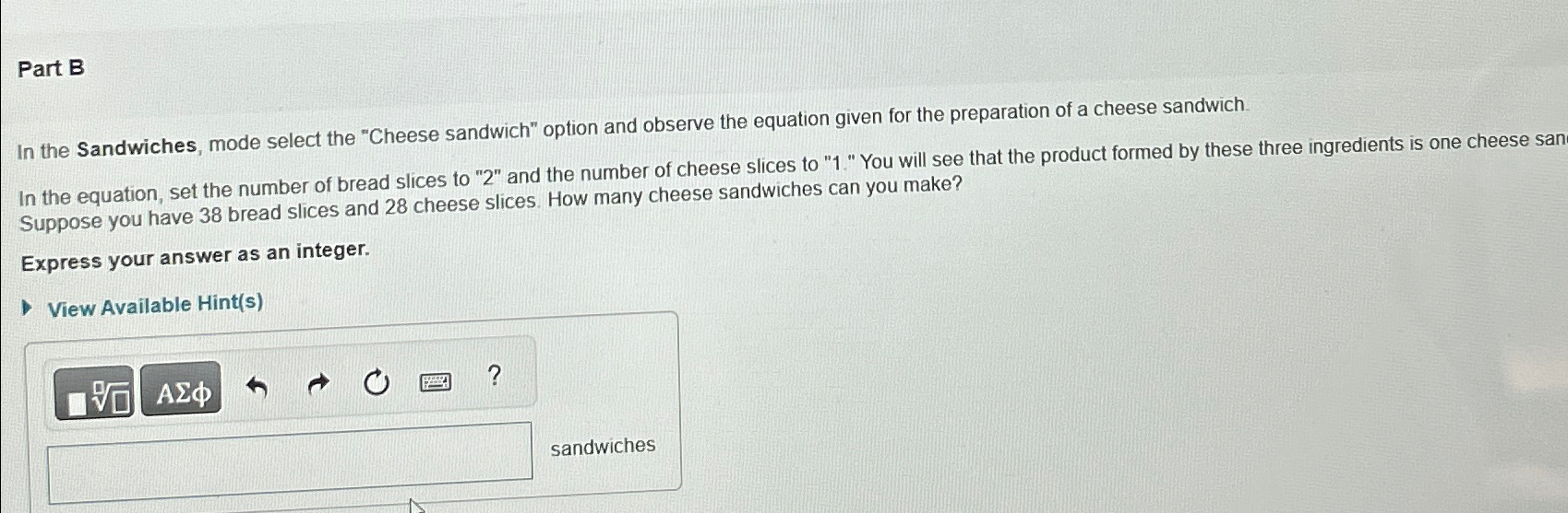 Solved Part BIn the Sandwiches, mode select the "Cheese | Chegg.com