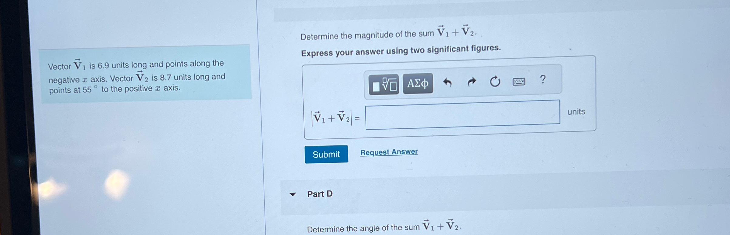 Vector vec(V)1 ﻿is 6.9 ﻿units long and points along | Chegg.com