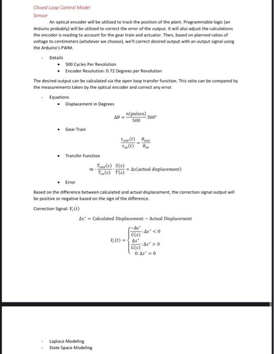Solved Closed Loop Control Model Sensor An optical encoder | Chegg.com