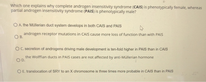 Solved Which one explains why complete androgen | Chegg.com