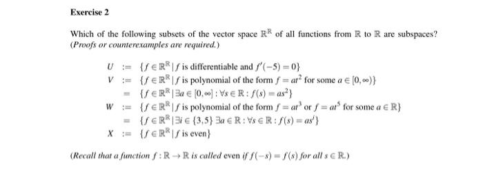 Solved Which of the following subsets of the vector space RR | Chegg.com