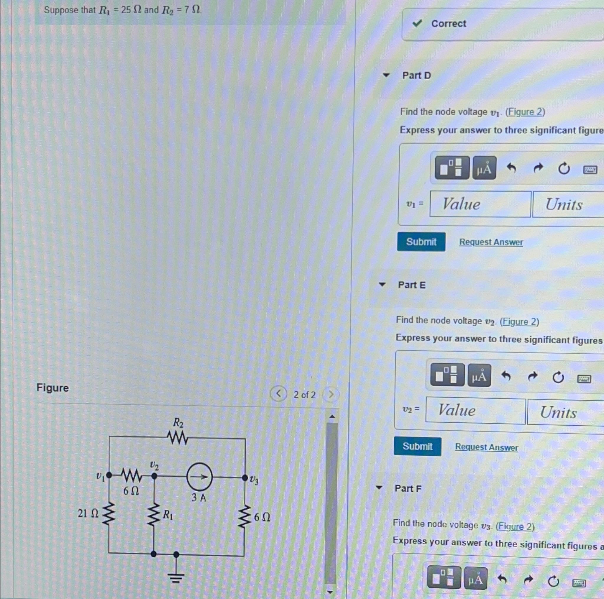 Solved Suppose that R1=25Ω ﻿and R2=7Ω.Part DFind the node | Chegg.com