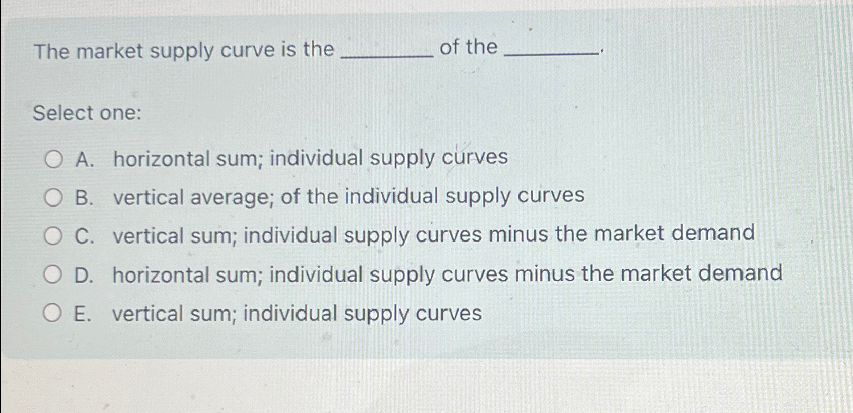 Solved The market supply curve is the of theSelect one:A. | Chegg.com