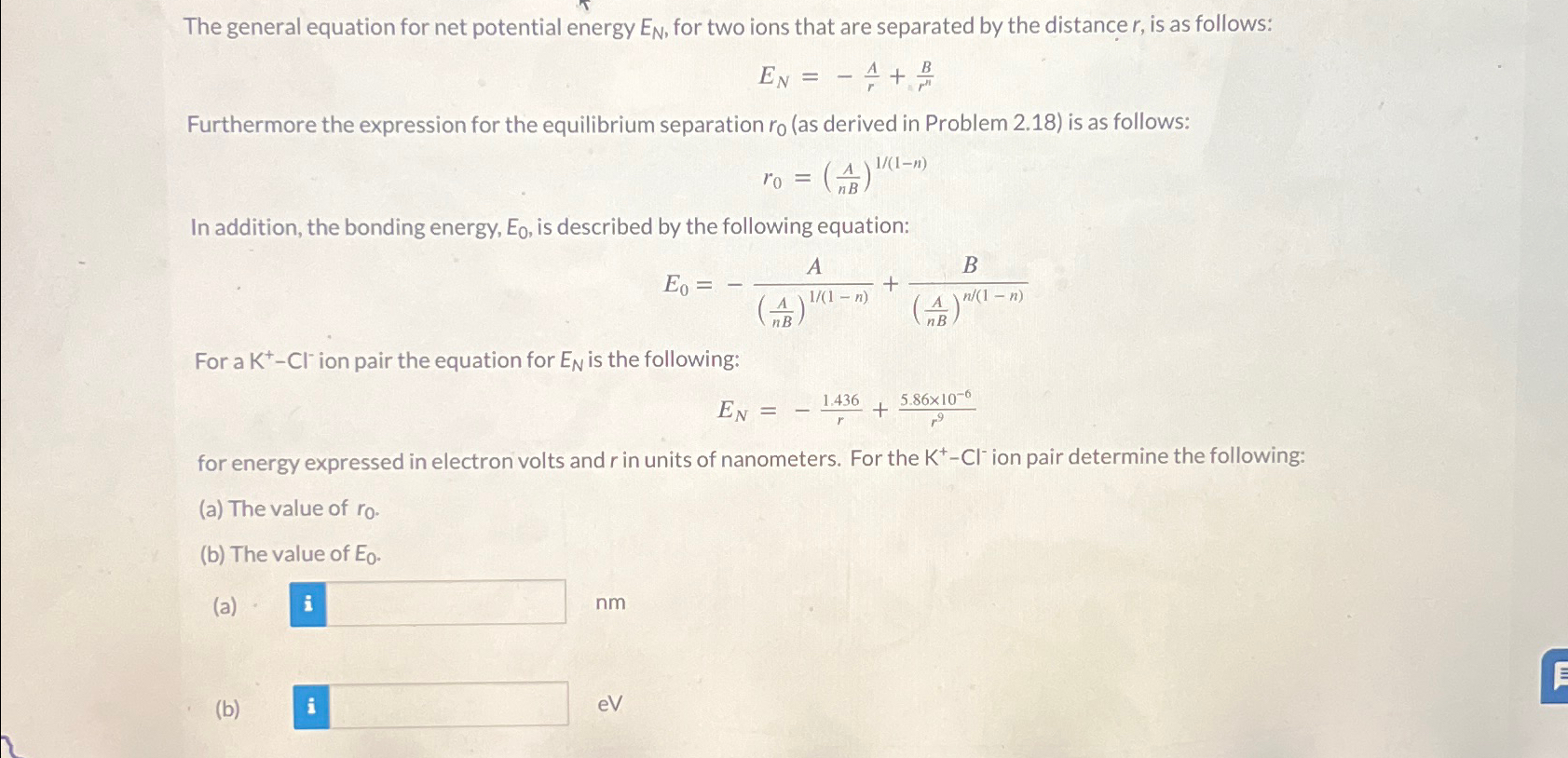 Solved The general equation for net potential energy EN, | Chegg.com