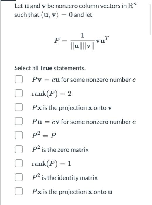Solved Let u and y be nonzero column vectors in R such that | Chegg.com