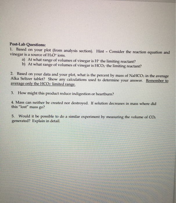 Solved - + 2 EA! Read alc Lab: Determination of % NaHCOs in | Chegg.com