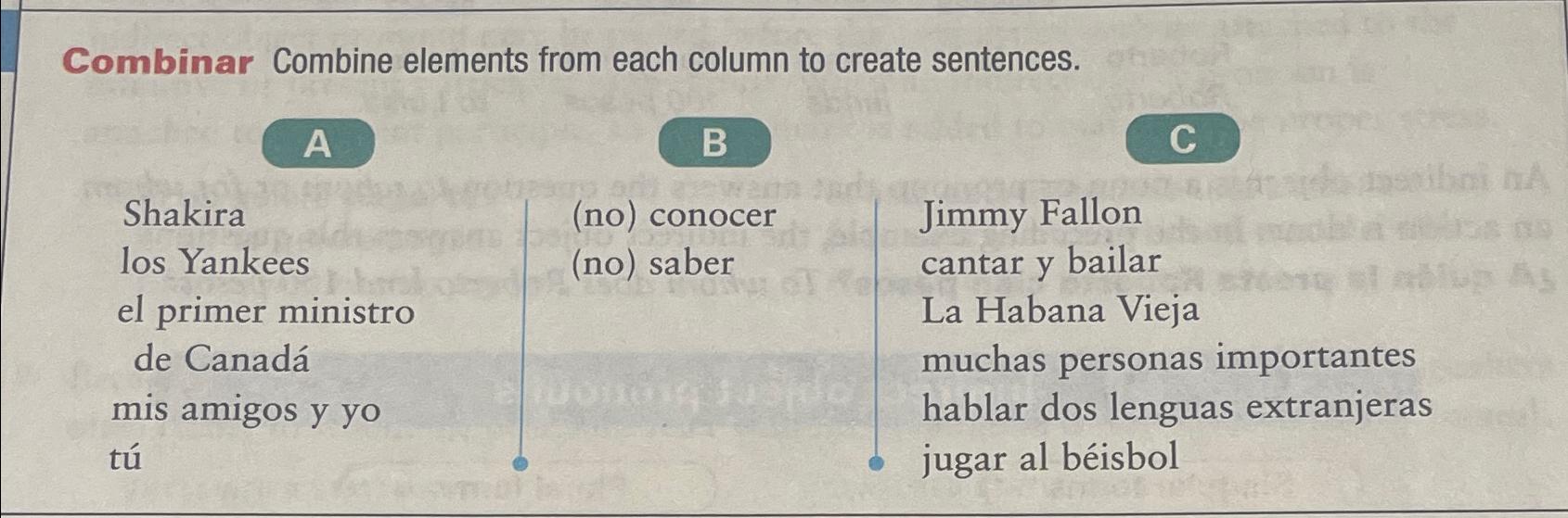 Solved Combinar Combine elements from each column to create | Chegg.com