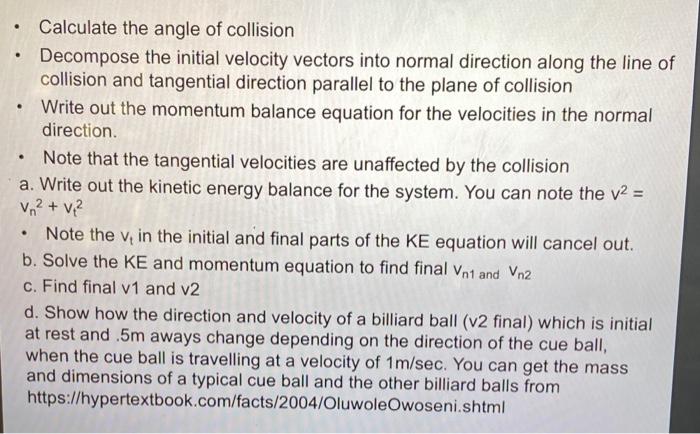 - Calculate the angle of collision - Decompose the | Chegg.com