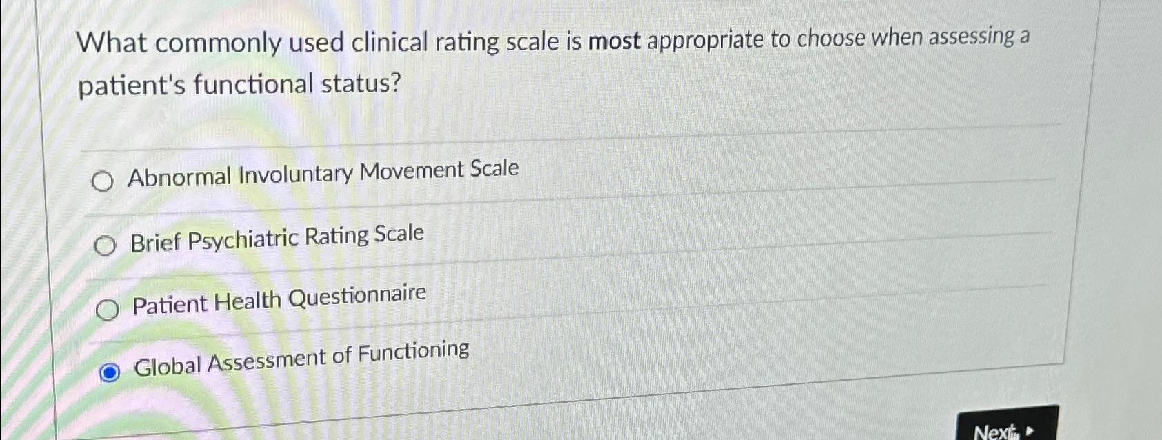 Solved What commonly used clinical rating scale is most | Chegg.com