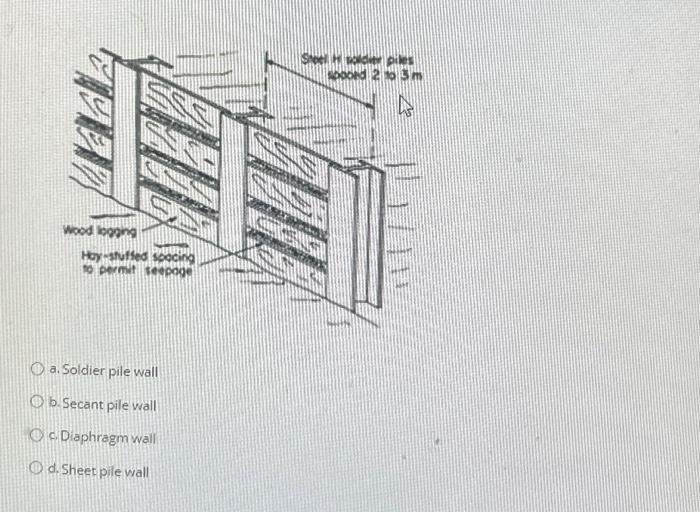 Solved a. Soldier pile wall b. Secant pile wall c. Diaphragm | Chegg.com